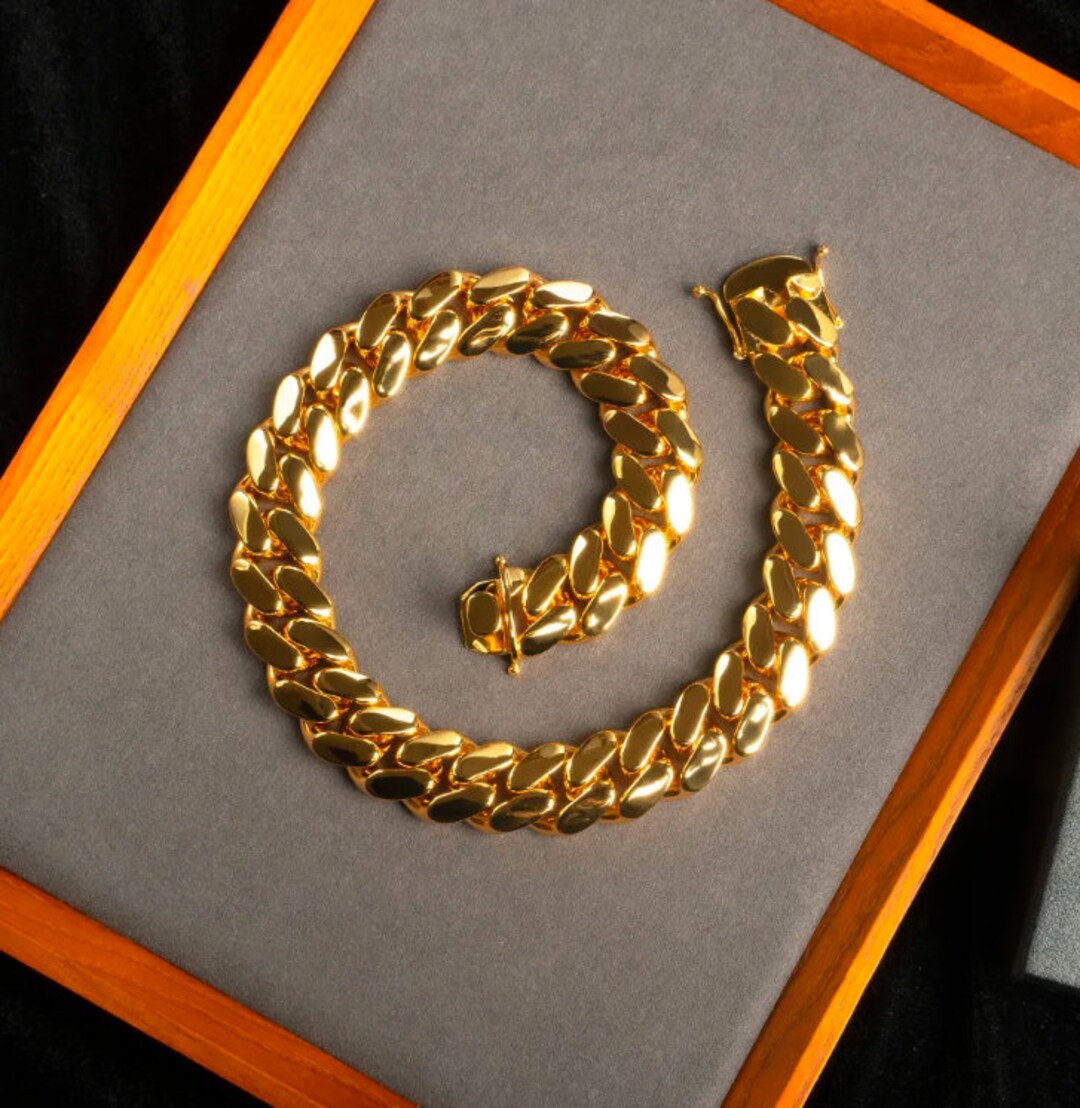 14MM 18K Cuban Link Chain Necklace Bracelet for Men and Women Hip Hop ...