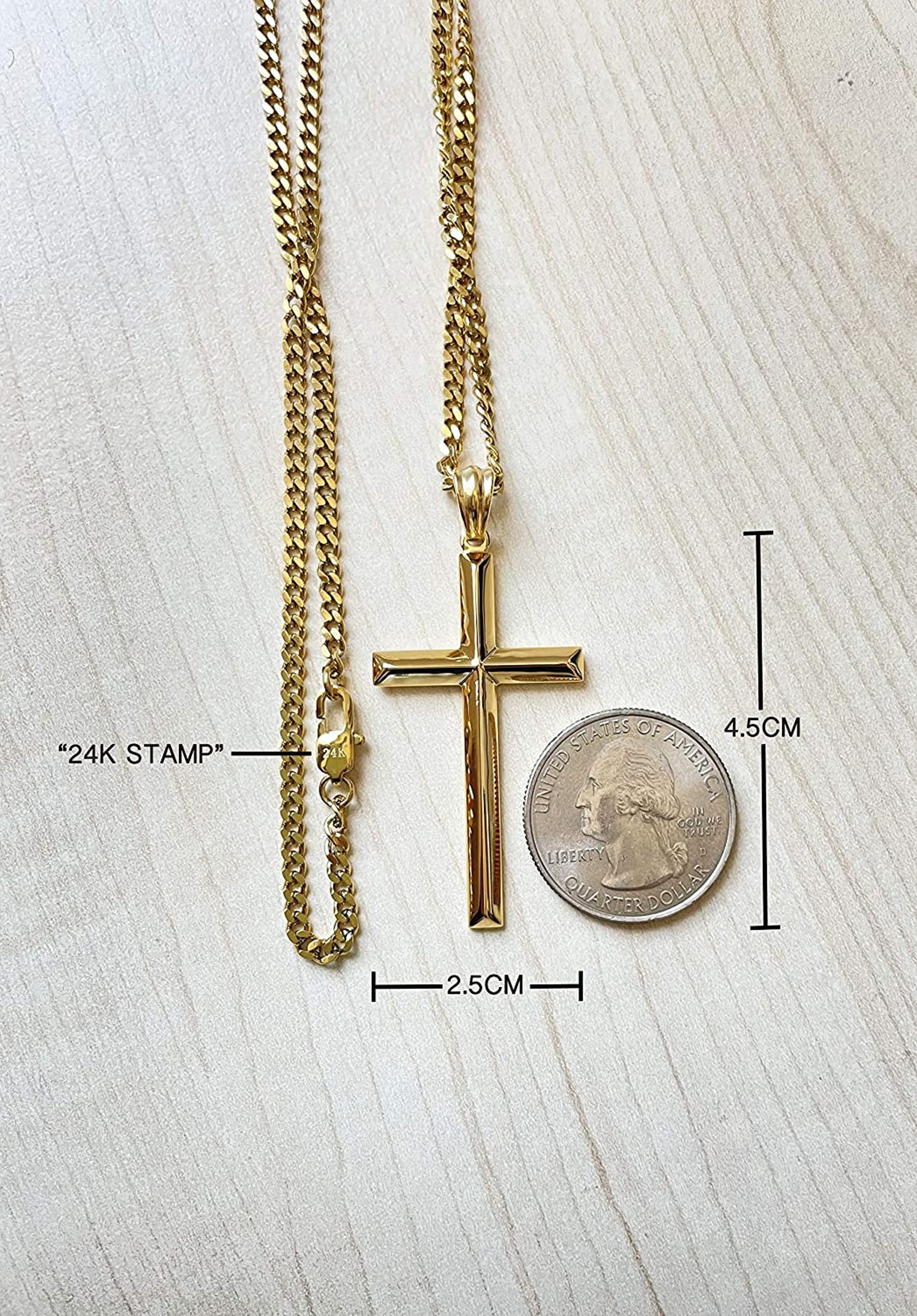24K Gold Cross Cuban Link Chain for Men Husband Boys Fathers | Etsy