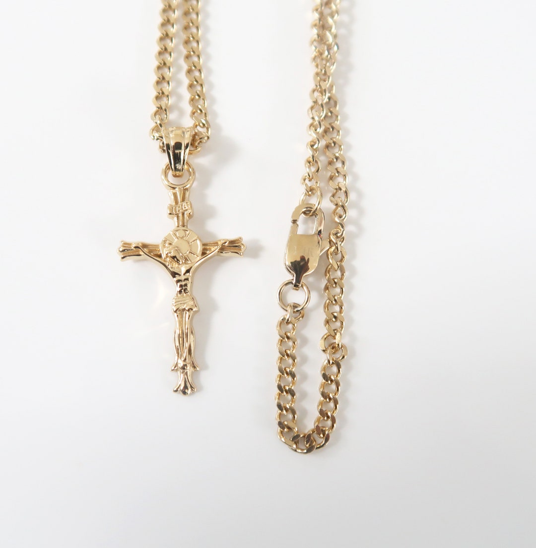24K Gold Inri Crucifix Chain Cross Pendant Necklace WOMEN MEN Wife ...