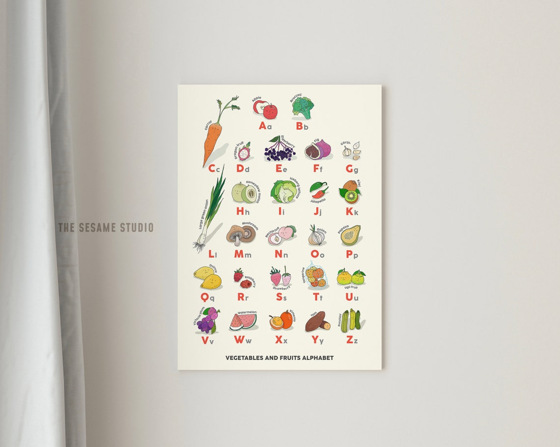 Printable Alphabet With Fruits & Vegetables, Educational Alphabet ...