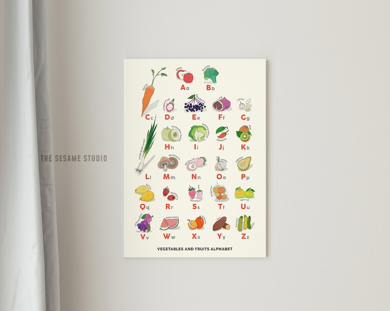 Printable Alphabet With Fruits & Vegetables, Educational Alphabet ...