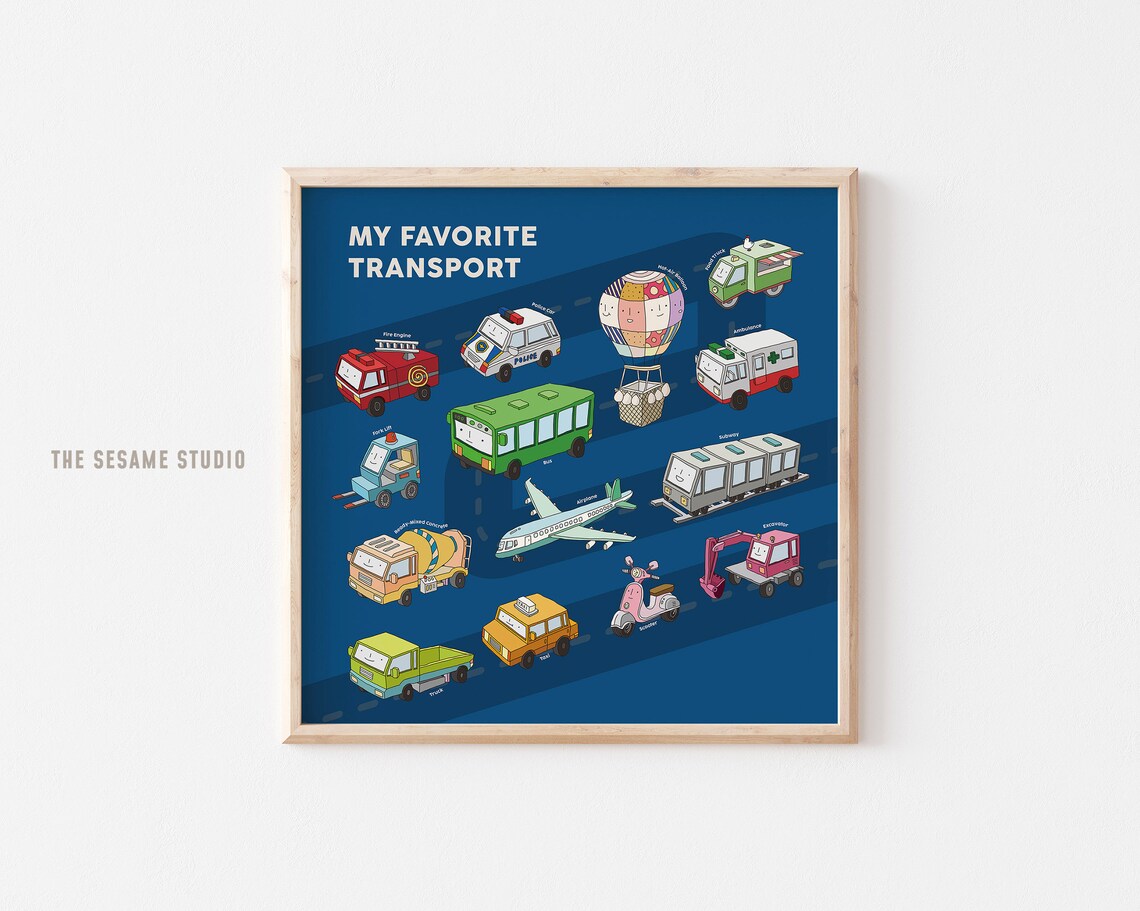 Printable Transportation Poster, Vehicle Wall Art, Educational Car ...