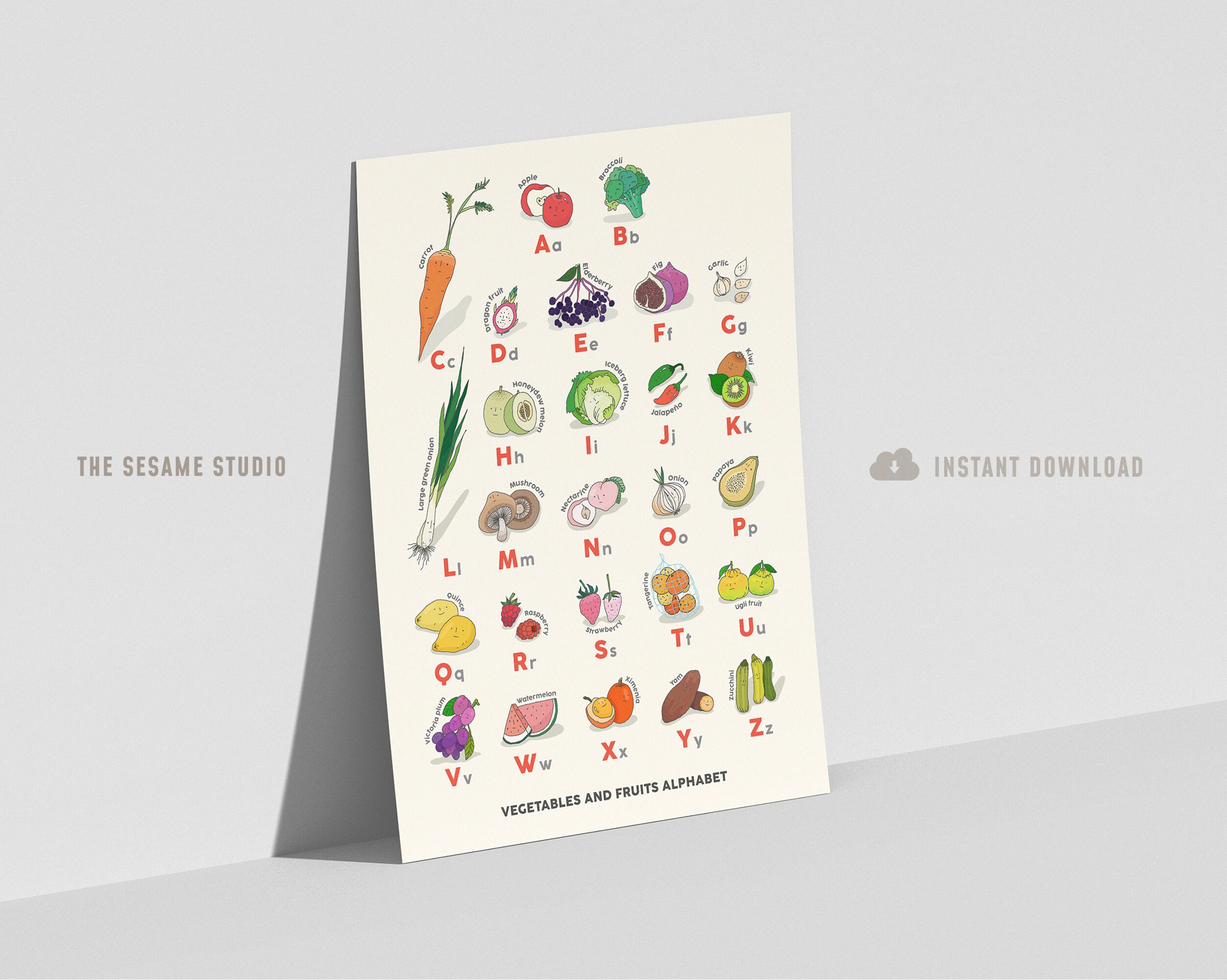 Printable Alphabet With Fruits & Vegetables, Educational Alphabet ...