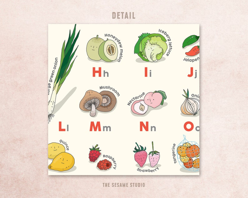 Printable Alphabet With Fruits & Vegetables, Educational Alphabet ...