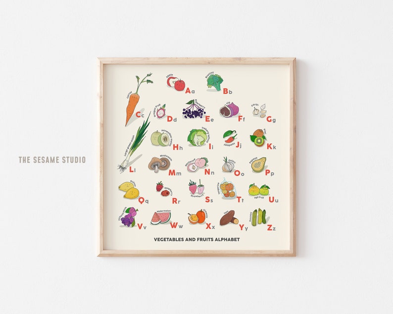 Printable Alphabet With Fruits & Vegetables, Educational Alphabet ...