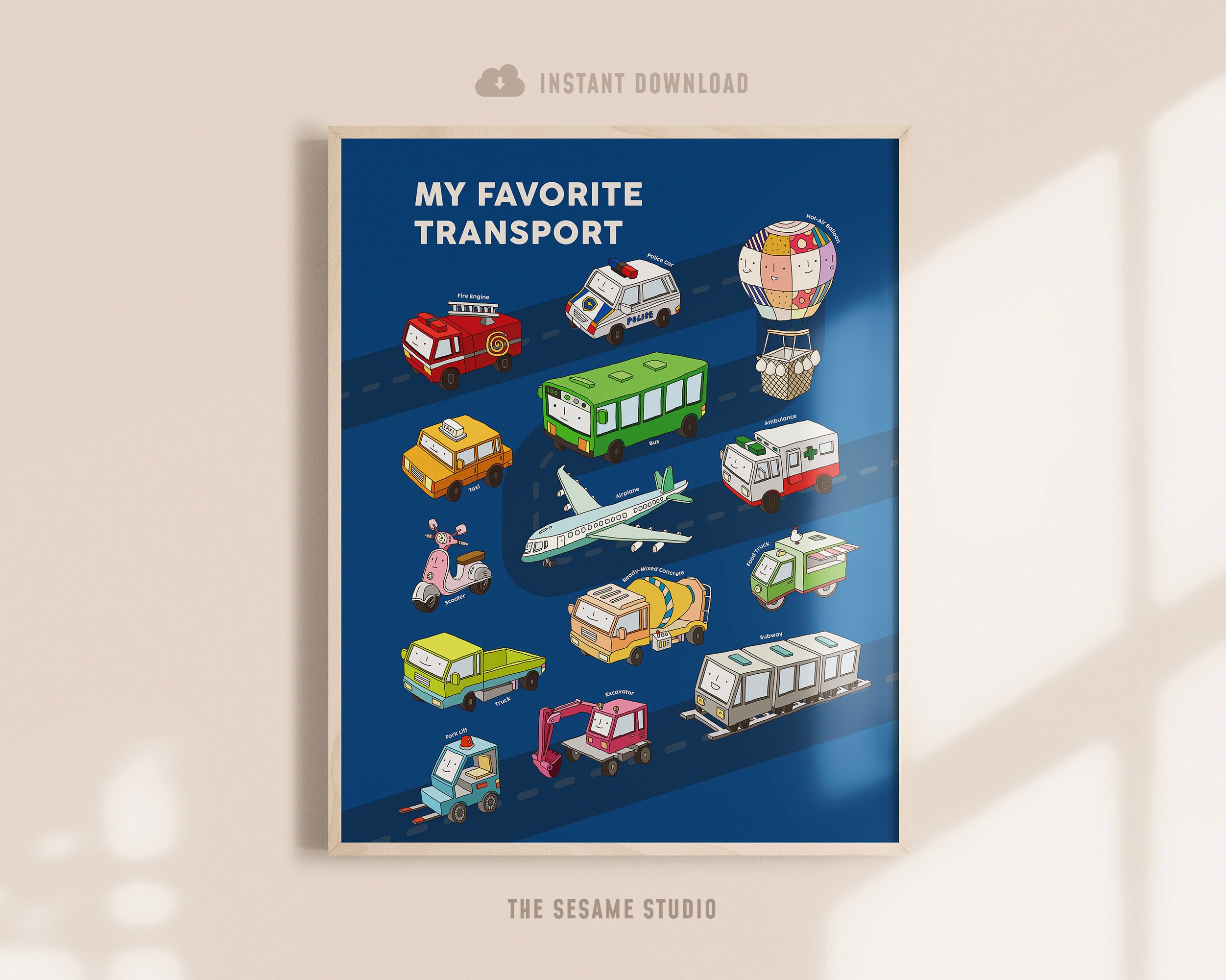 Printable Transportation Poster, Vehicle Wall Art, Educational Car ...