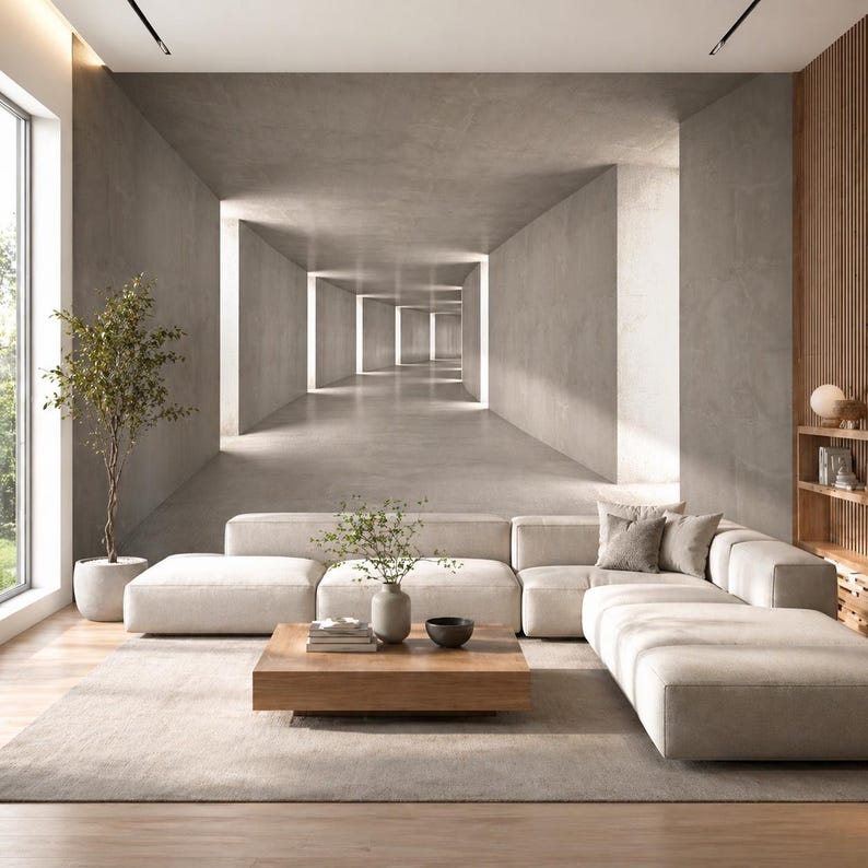 Concrete Tunnel 3D Wallpaper Peel and Stick, Statement Living Room Wall ...
