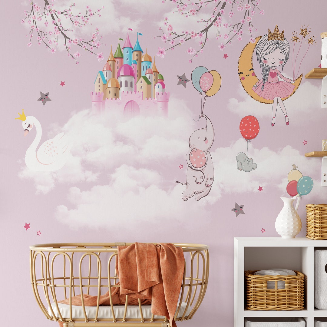 Little Princess Cute Animals and Castle in the Clouds Peel and Stick ...