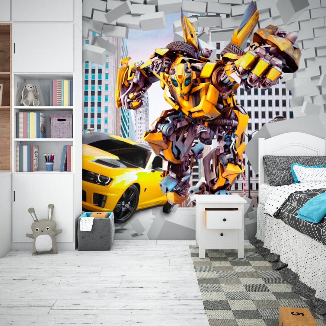 Transformers Break a Brick Wall 3D Peel and Stick Wallpaper, Kids Room ...