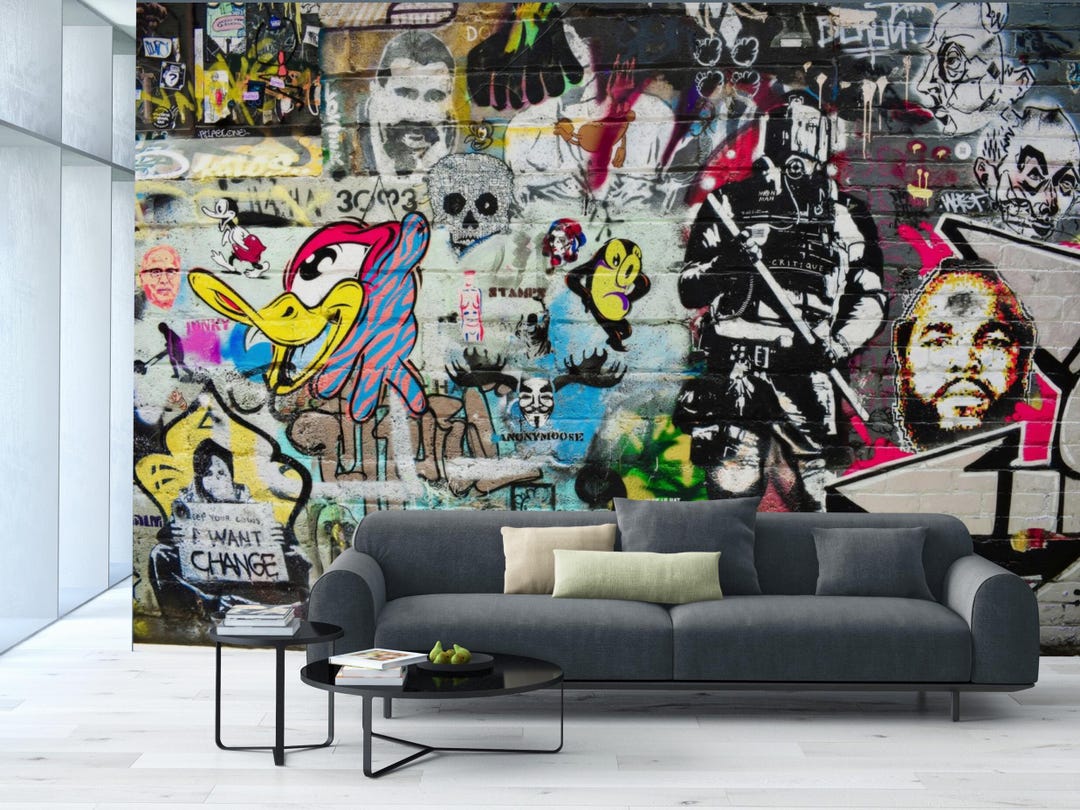 Peel and Stick Wallpaper Funky Graffiti Wallpaper Removable Wallpaper ...