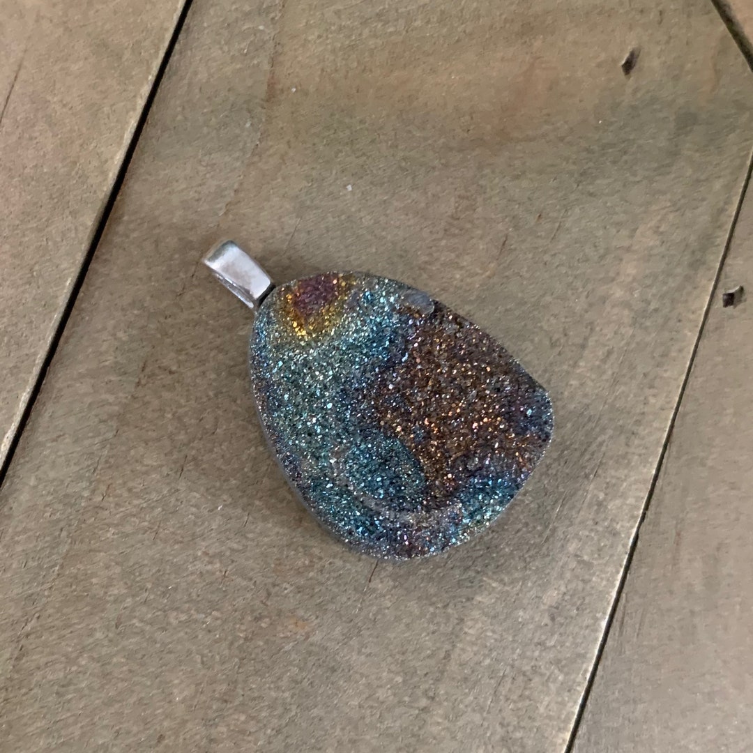 Sparkling Blue and Brown Rainbow Pyrite Pendant - Etsy