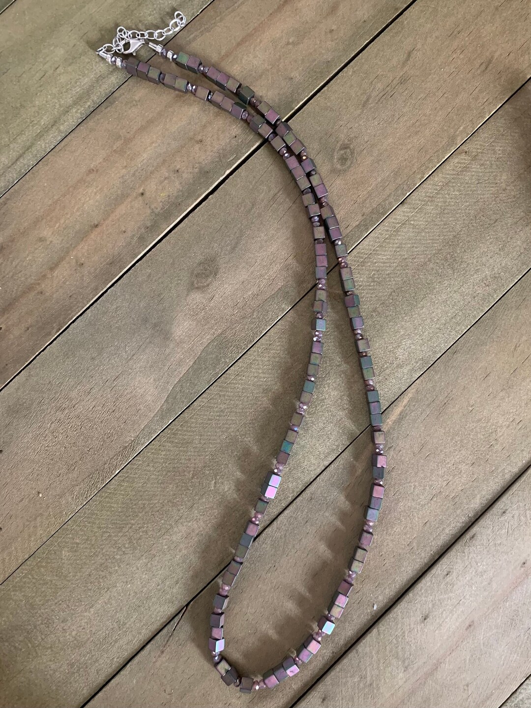 Green and Pink Hematite Cubes and Crystal Necklace - Etsy