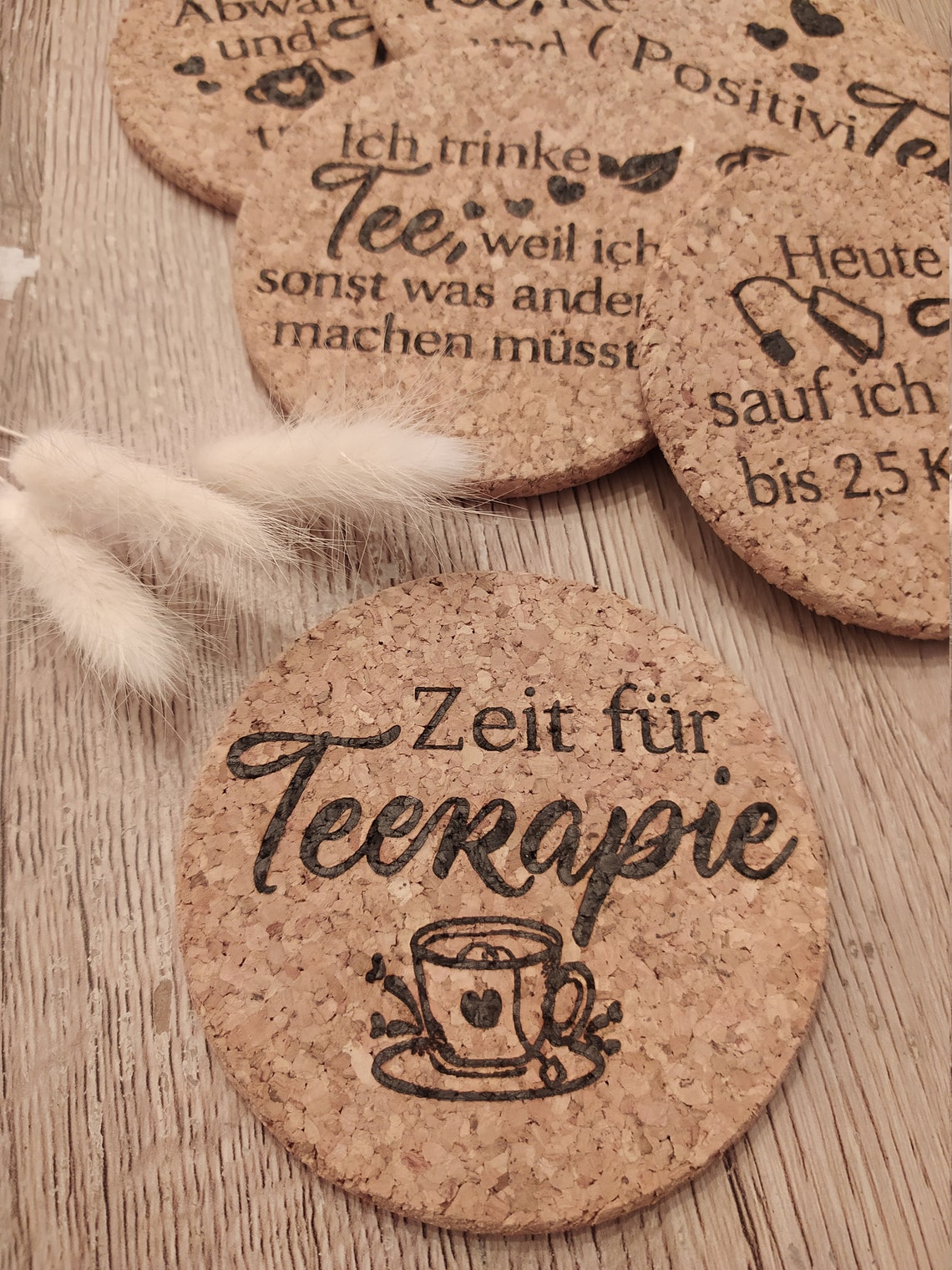 Korkuntersetzer mit verschiedenen Sprüchen - Tee Untersetzer für Tassen ...