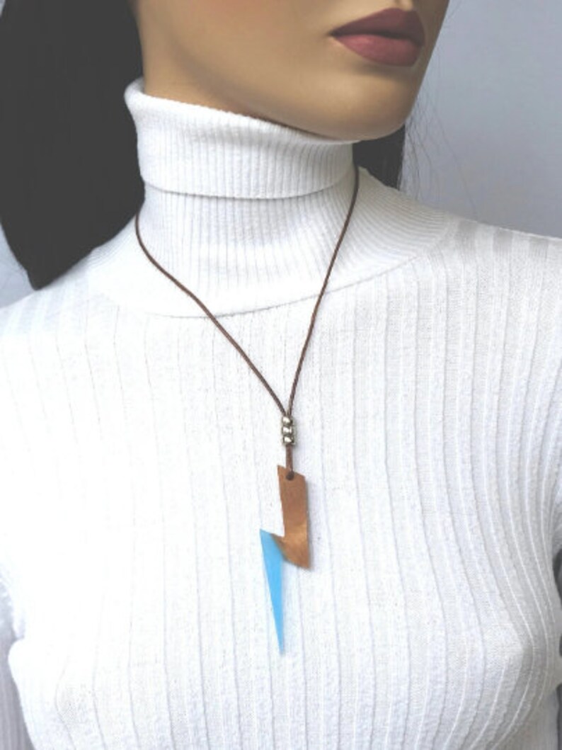 Handcrafted Wood Resin Lightning Pendant, Combination of Electric Blue ...