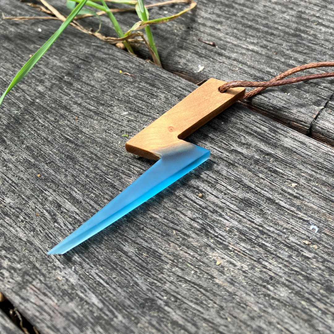 Handcrafted Wood Resin Lightning Pendant, Combination of Electric Blue ...