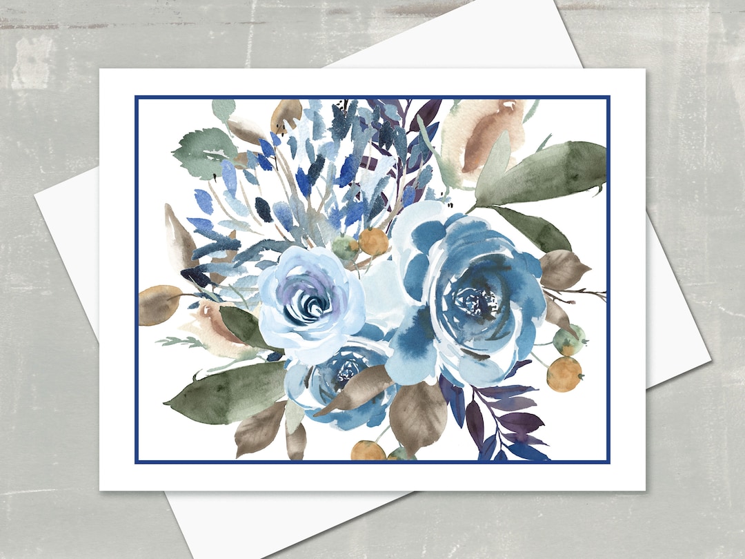 Blue Roses. Set of 10 Watercolor Note Cards With Envelopes. FREE ...