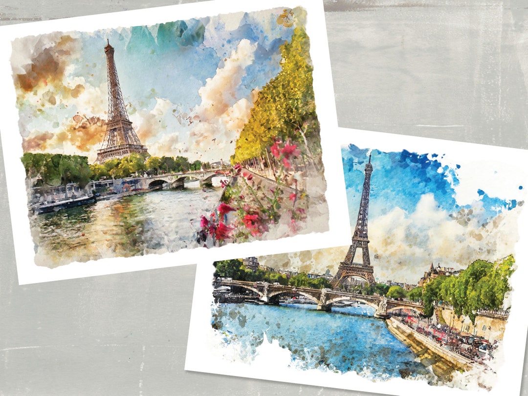 Paris Summer Watercolor Note Cards: Eiffel Tower Stationery - Etsy