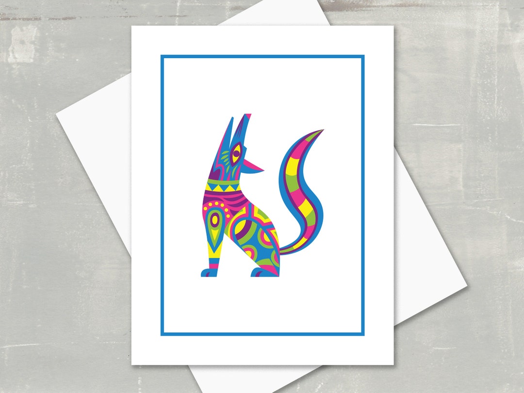 Set of 10 Handmade Howling Coyote/dog Spirit Animal Note Cards With 11 ...