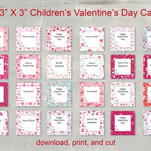 24 3 X 3 Valentine Cards Downloadable Jpg Files Ready to Print on 8.5 X ...