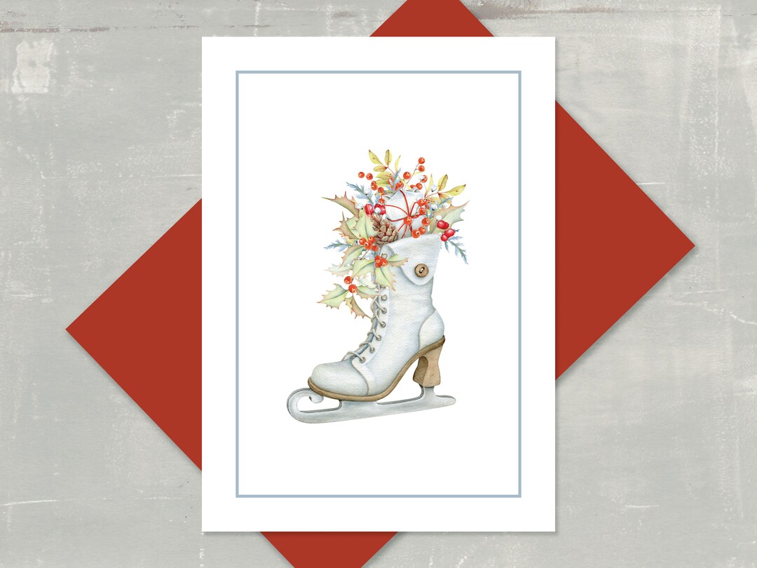 Ice Skate Christmas Cards: Handmade Holiday Card Set of 10 - Etsy