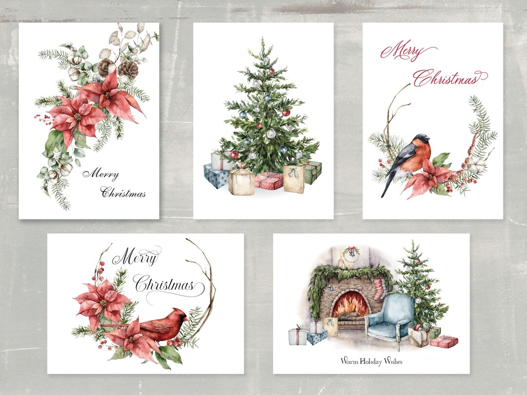 Christmas Card Assortment: Botanical Holiday Greetings - Etsy