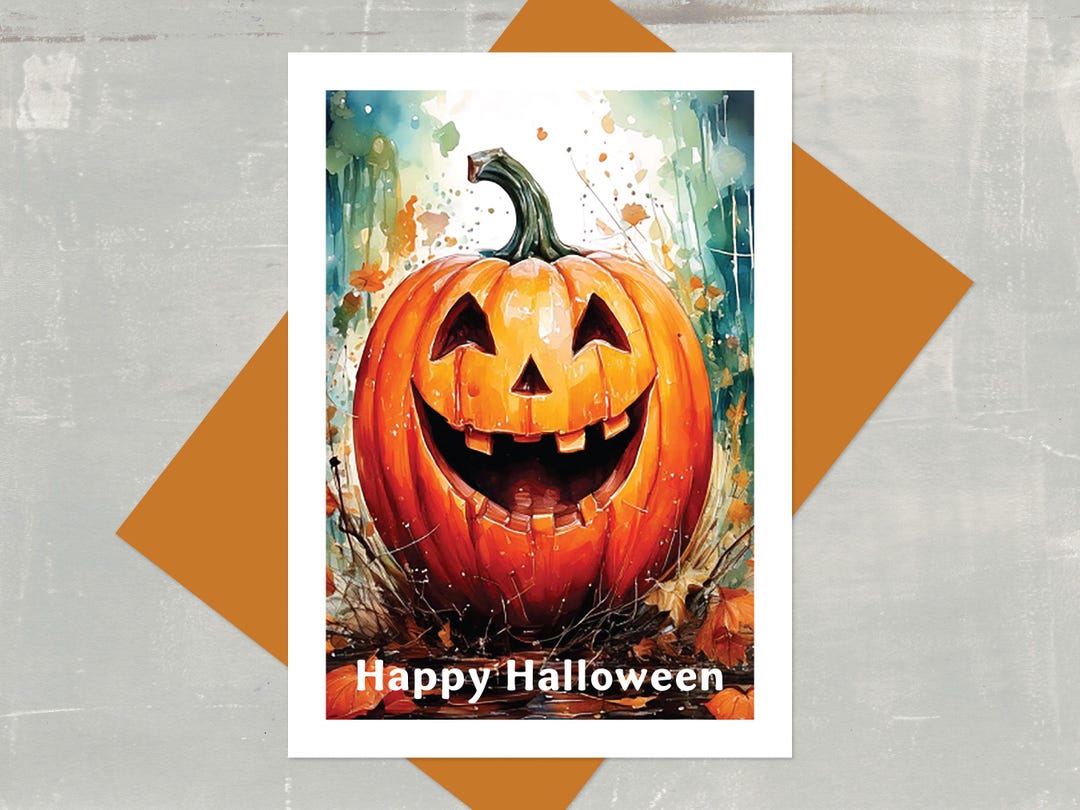 Laughing Jack-o'-lantern Halloween Card: Vibrant Pumpkin Greeting - Etsy