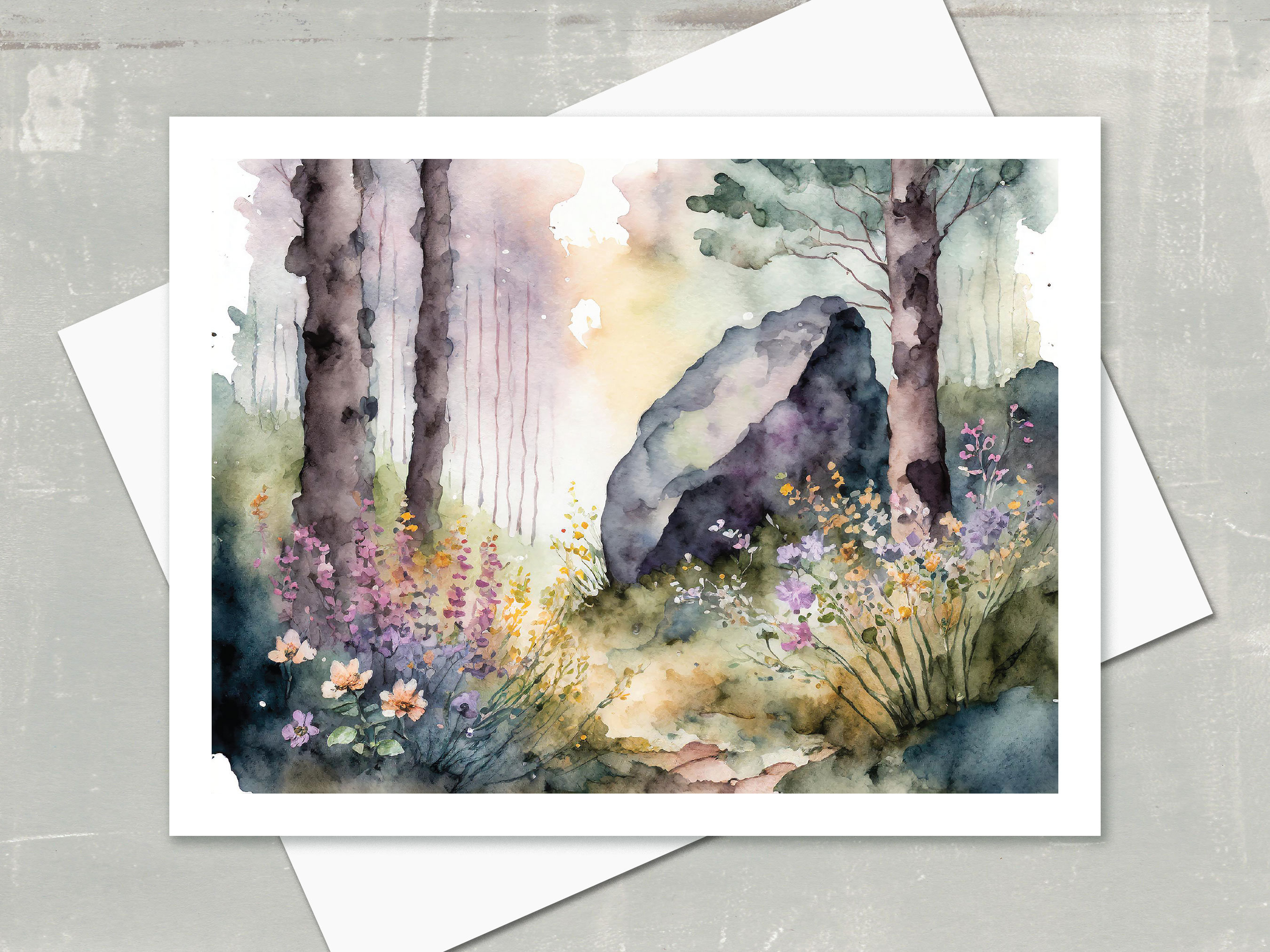 Enchanted Forest Note Card: Whimsical Watercolor Woodland Greeting - Etsy