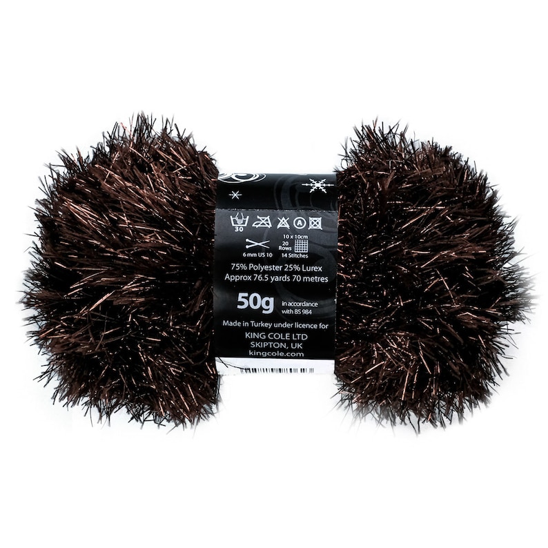 King Cole Tinsel Chunky Brown Sparkly Festive Glitter Yarn 50g - 1585 ...