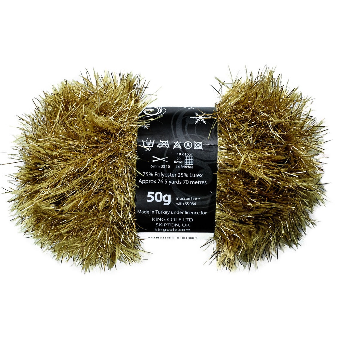 King Cole Tinsel Chunky Gold Sparkly Festive Glitter Yarn 50g - 208 ...
