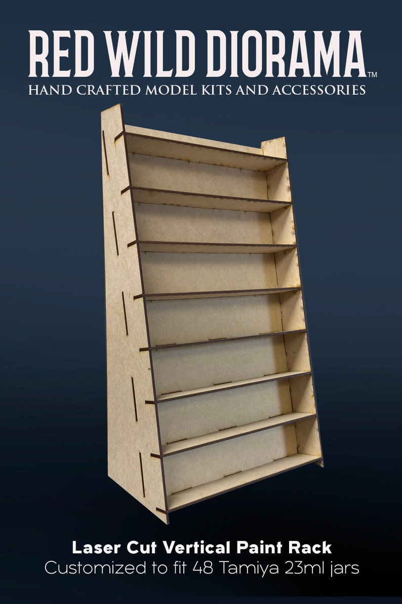 RWD Laser-cut Vertical Paint Rack Shelf (T48) - for 23ml Tamiya® Paints ...