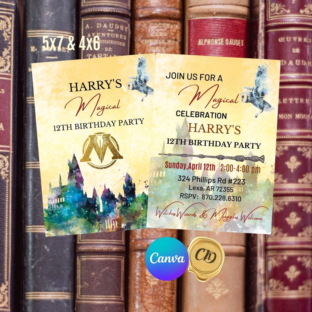 Witchcraft & Wizardry Invitation Birthday Sorcery Invitation Owl, Wand ...