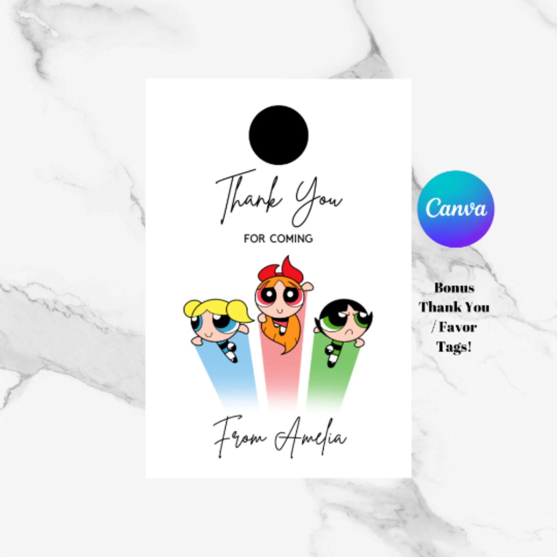 Powerpuff Girls Thank You Tags Editable Template, Girls Favor Tags ...