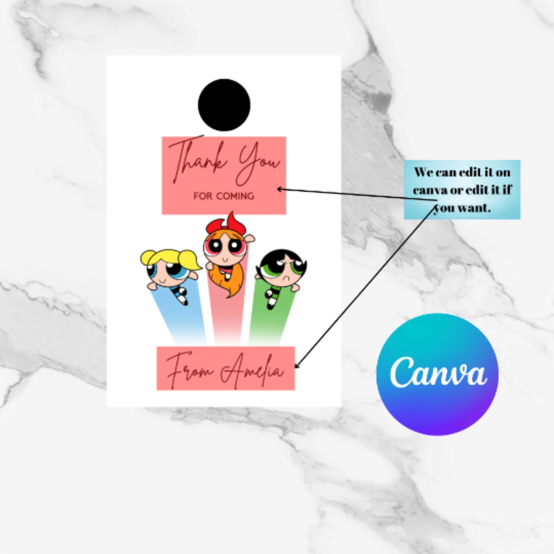 Powerpuff Girls Thank You Tags Editable Template, Girls Favor Tags ...