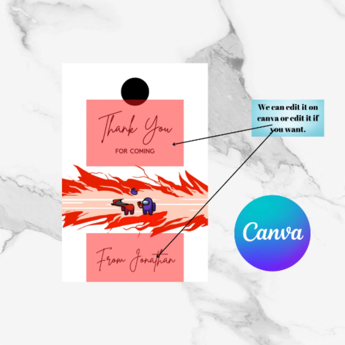 Among Us Birthday Thank You Tag Template Editable, Birthday Party Favor ...