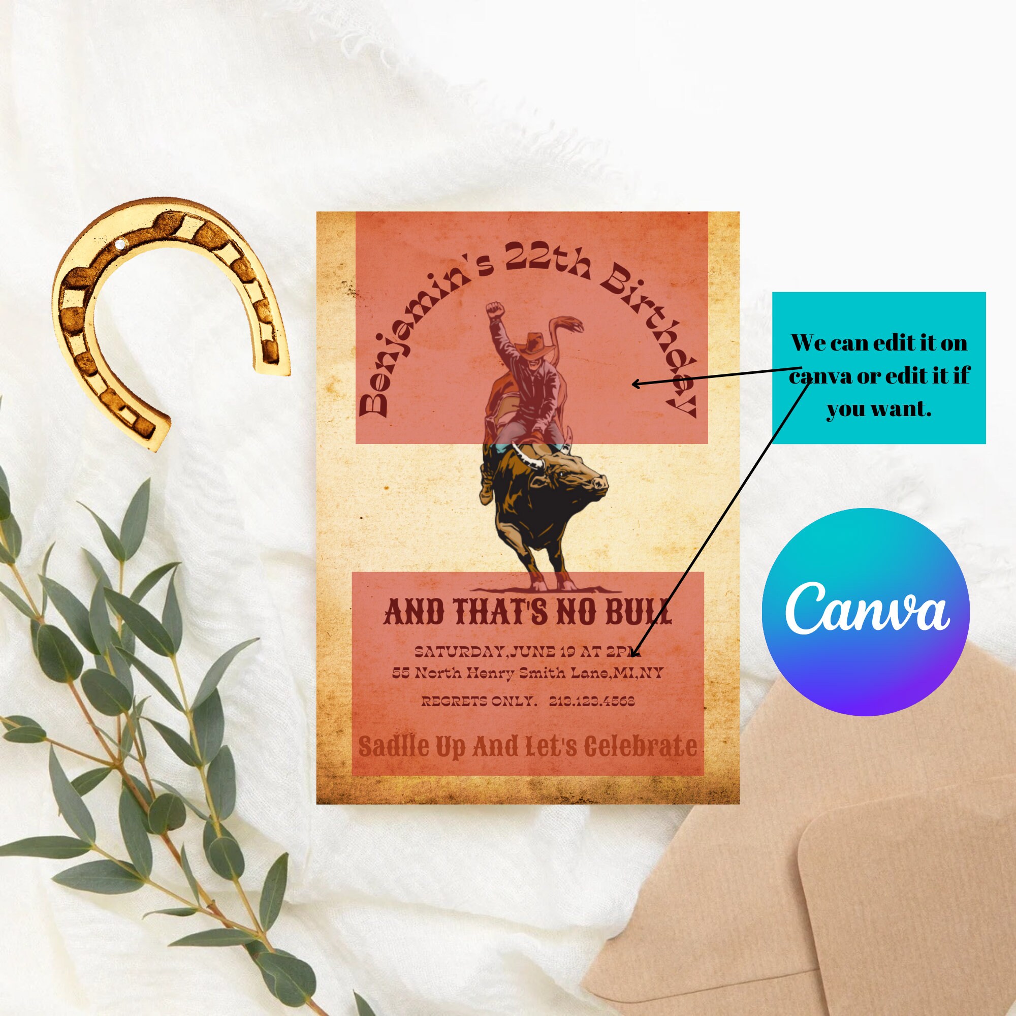 Bull Ride Birthday Invititation Vintage Adult Man Woman Invite Rodeo ...