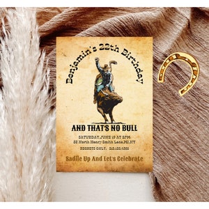 Bull Ride Birthday Invititation Vintage Adult Man Woman Invite Rodeo ...