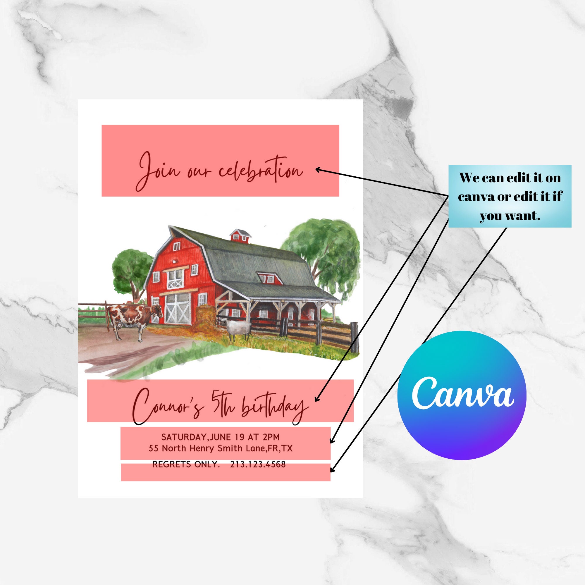 Farm Birthday Invitation Template, Barnyard Birthday Invitation, Ranch ...