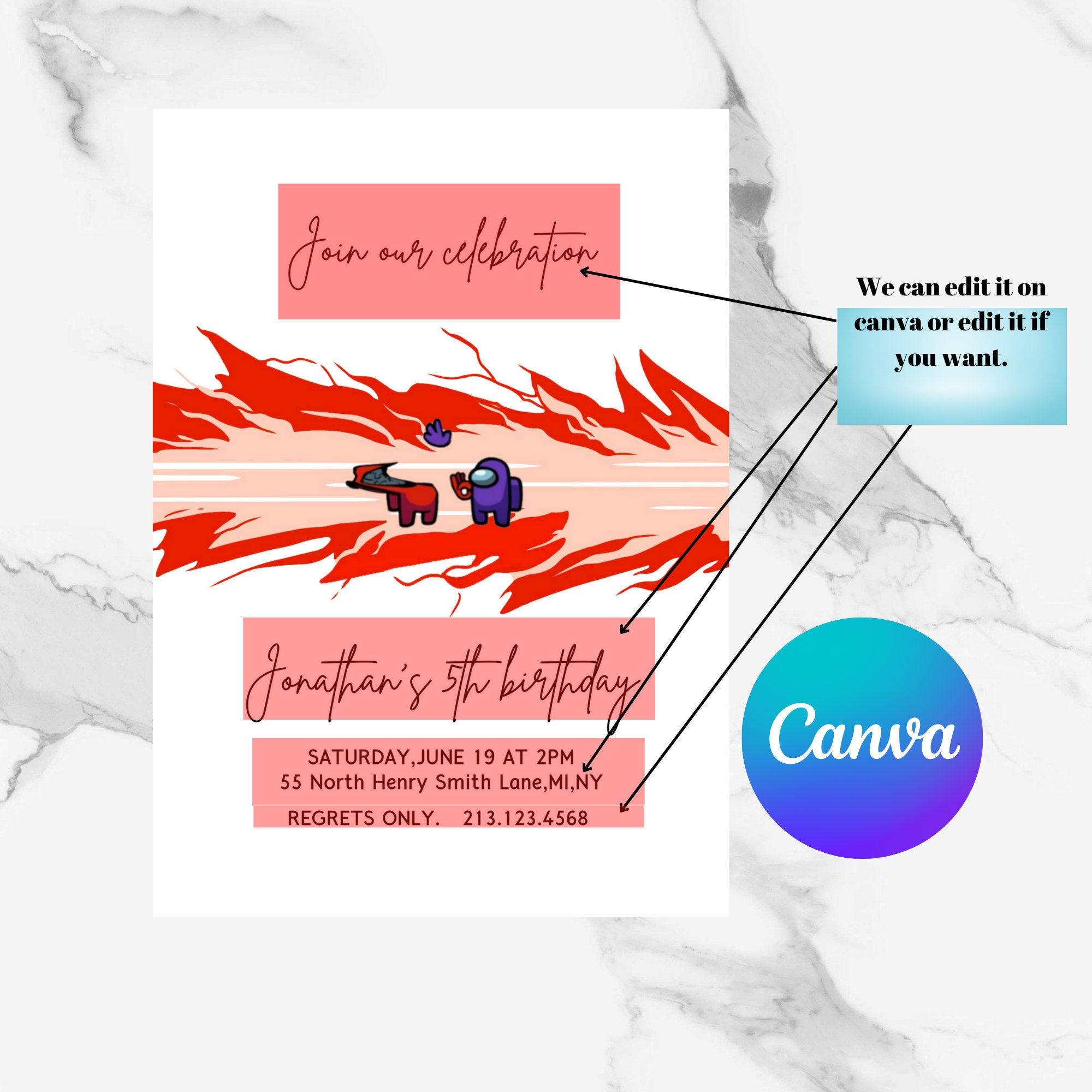 Among Us Birthday Invitation Template Editable, Birthday Party ...