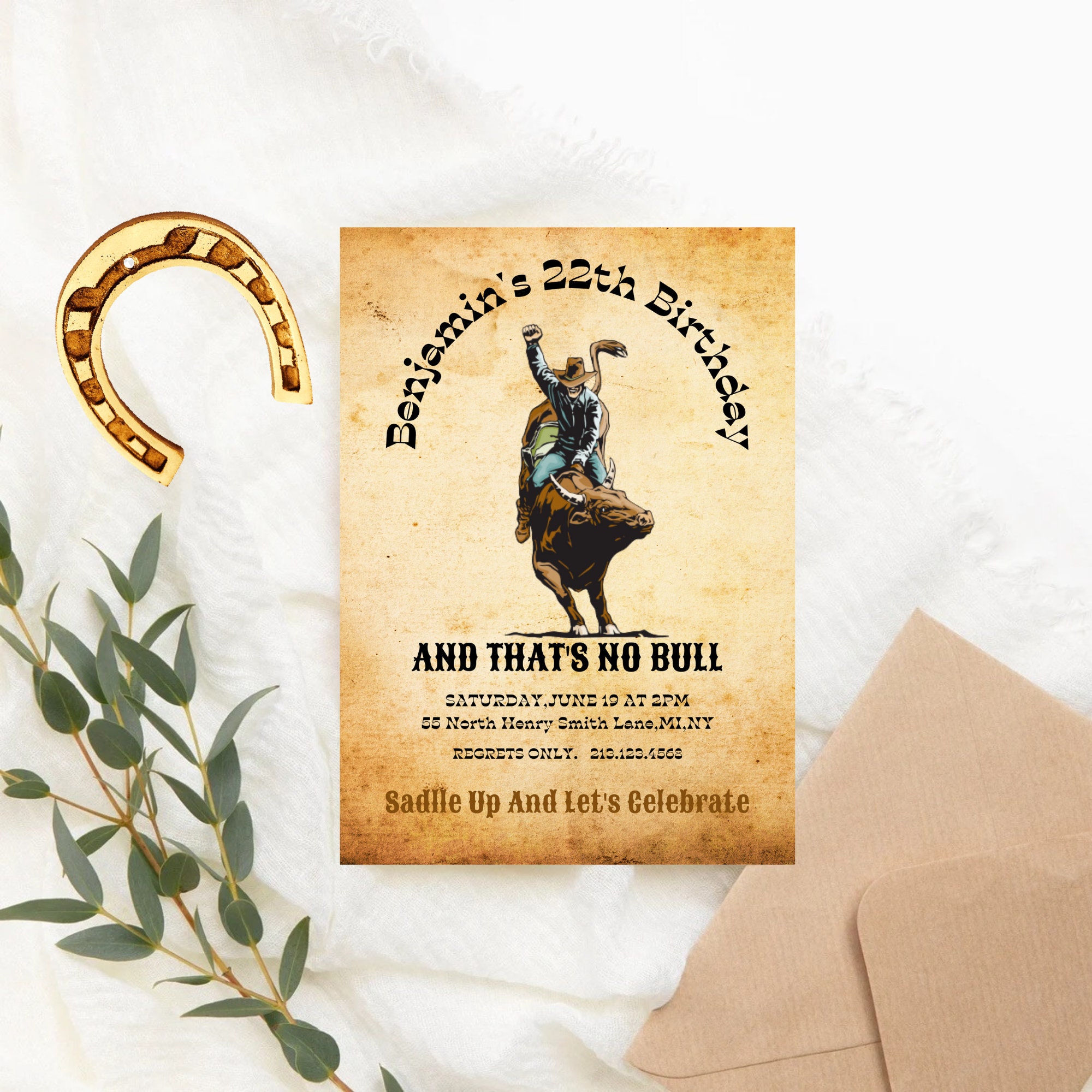 Bull Ride Birthday Invititation Vintage Adult Man Woman Invite Rodeo ...