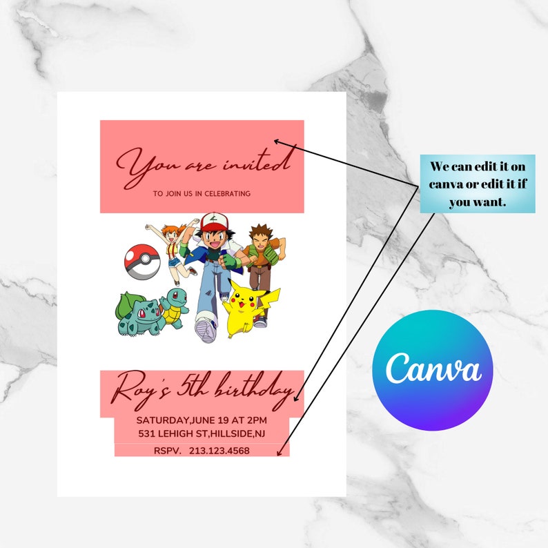 Editable Pokemon Birthday Invitation, Pokemon Digital Invitation ...