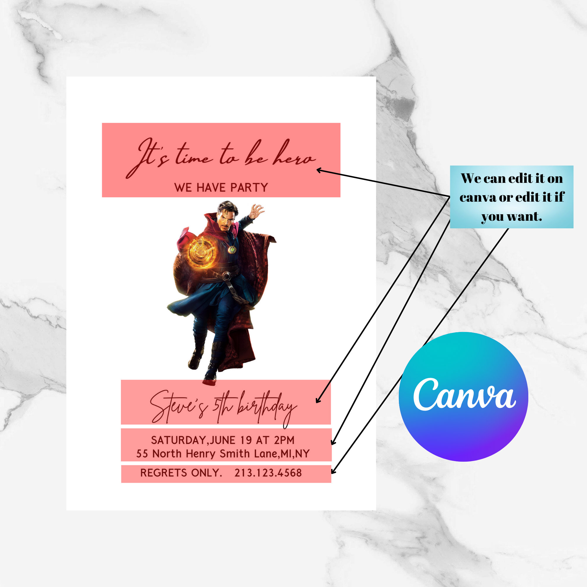 Doctor Strange Invitation, Avengers Birthday Invitation, Avengers ...