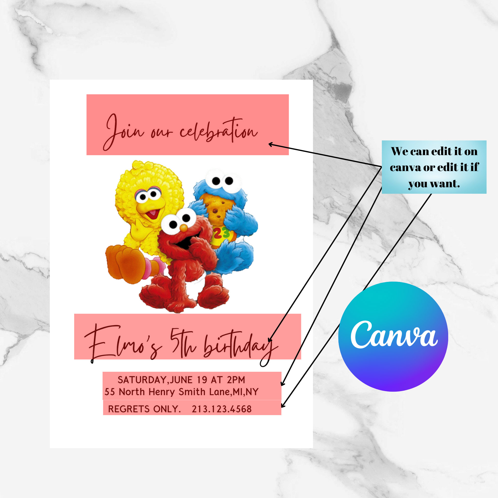 Elmo Birthday Invitation Template, Baby Sesame Street Birthday Party ...