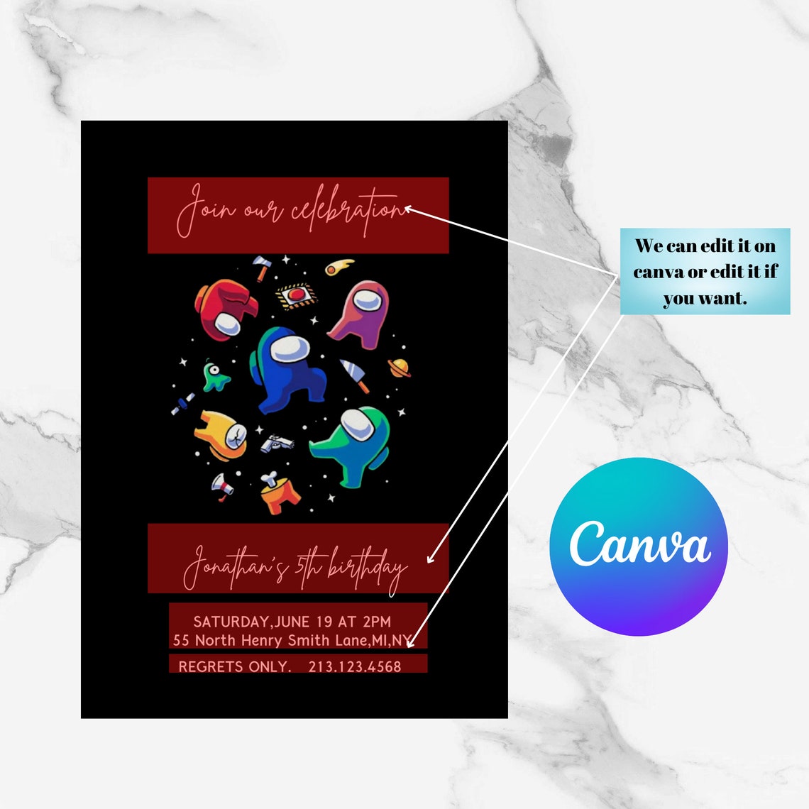 Among Us Birthday Invitation Editable Template, Printable Birthday ...