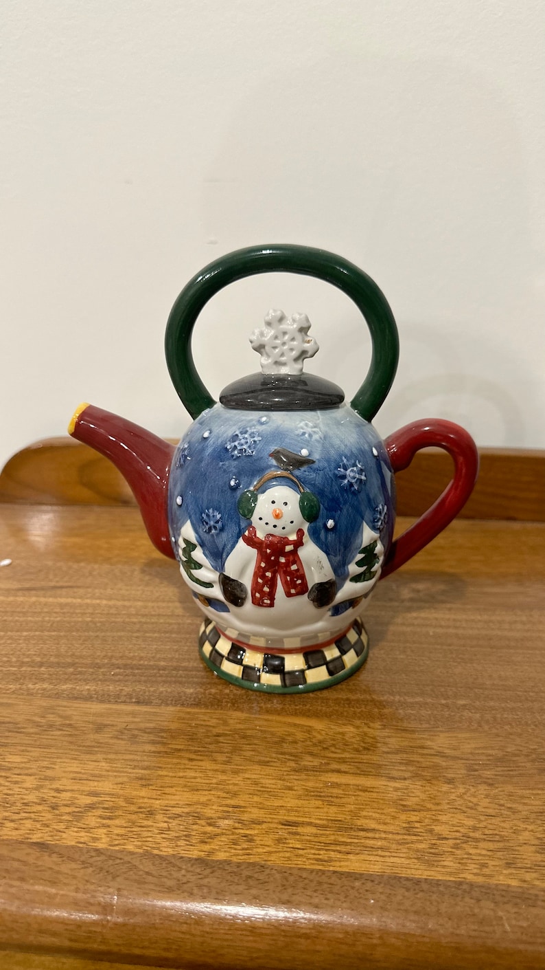 Debbie Mumm Sakura China Handpainted Teapot W Lid Snowman - Etsy