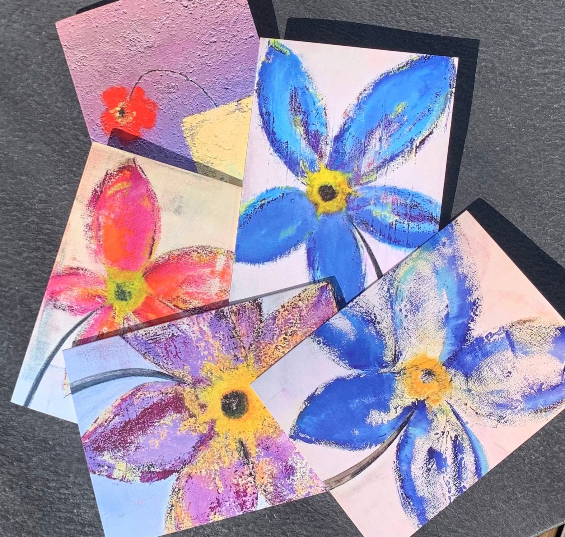 Original Art Cards on Luxurious Linen Paper, 5 Assorted Cards, Blank ...