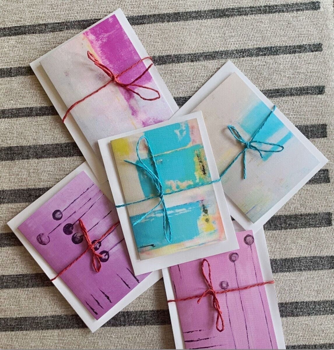 Original Art Cards on Luxurious Linen Paper, 5 Assorted Cards, Blank ...