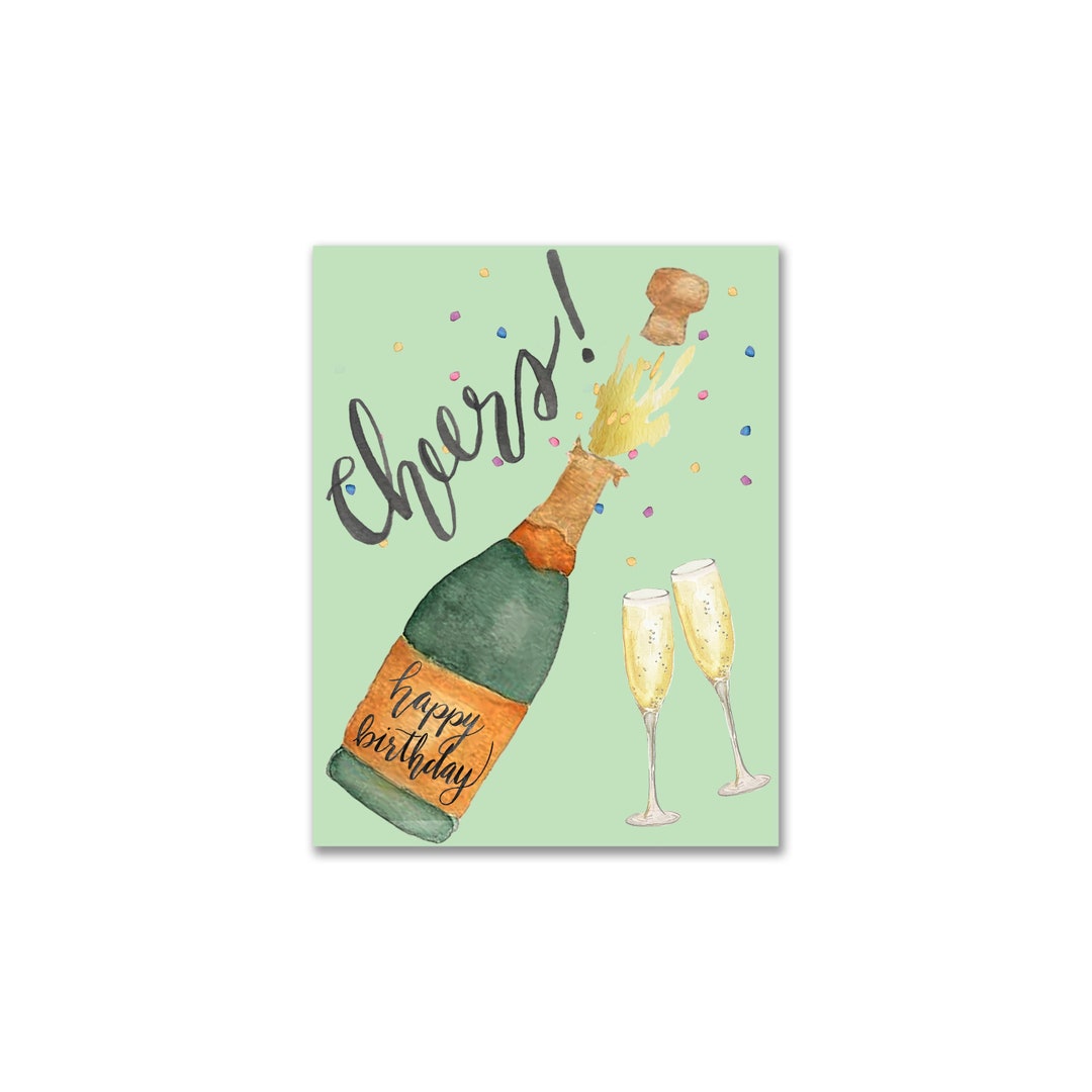 Champagne Birthday Card Watercolor | Champagne Poppin Bottles Card for ...