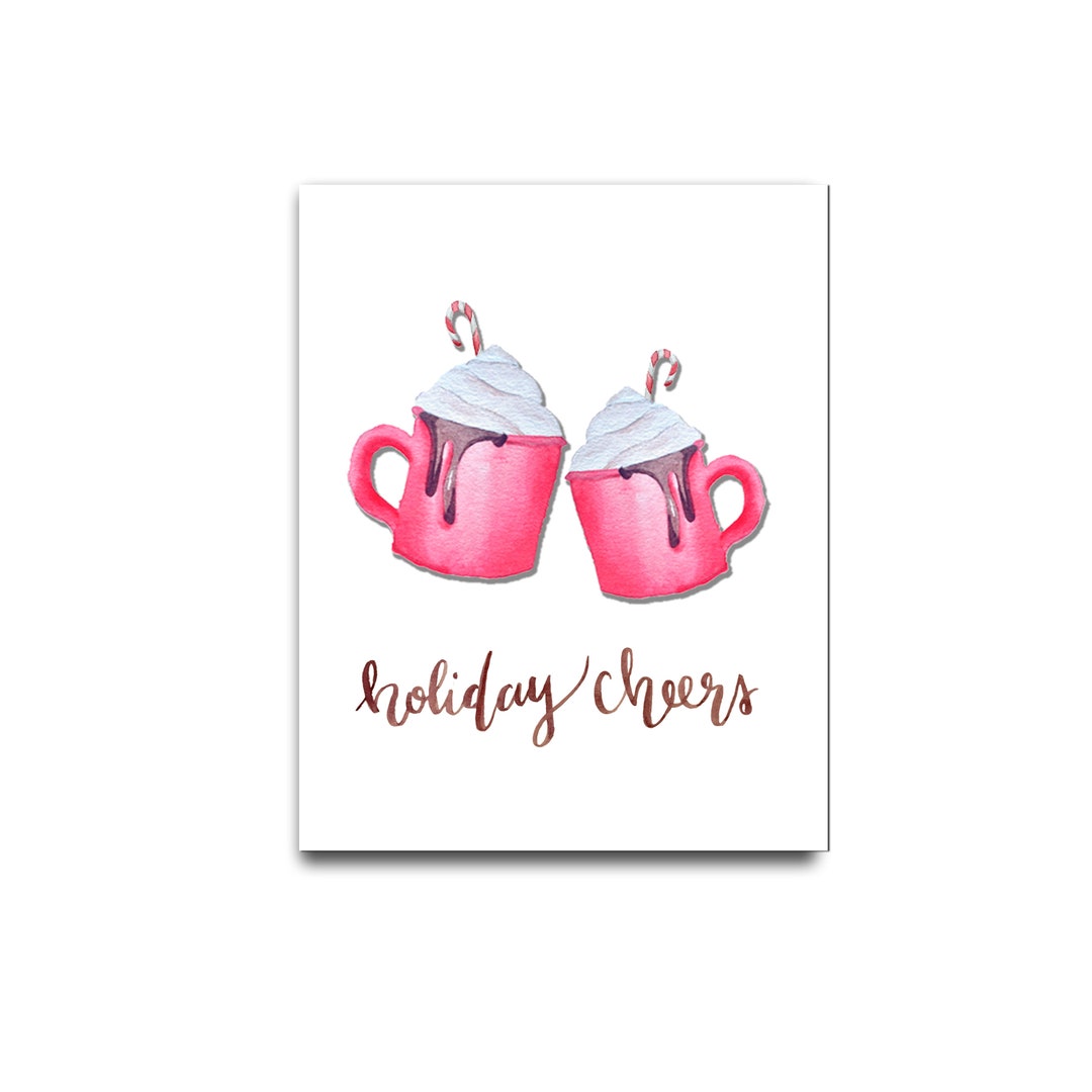 Holiday Cheers Christmas Greeting Card Watercolor Hot Cocoa, Hot ...