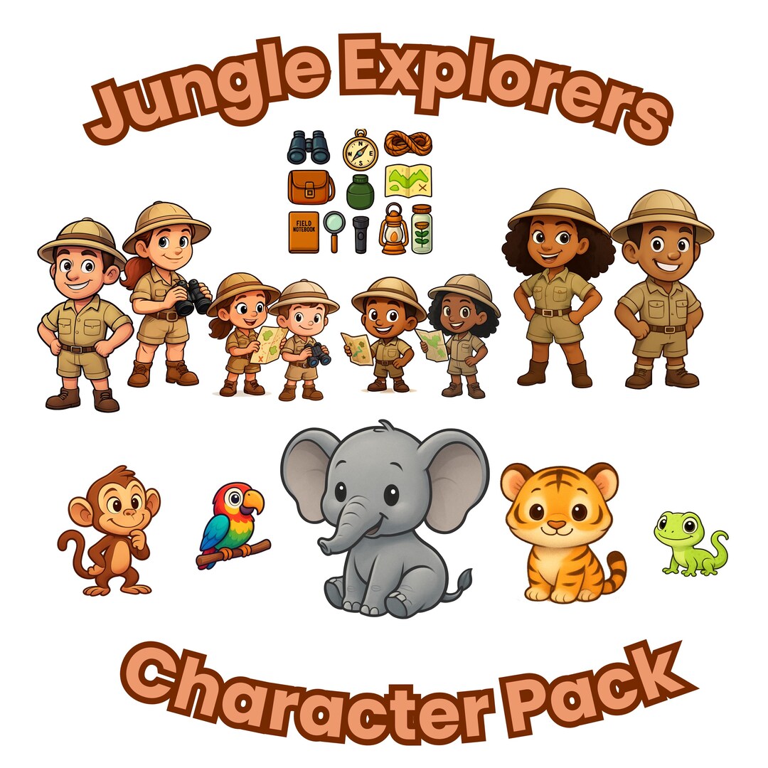 Explorer Character Clipart Bundle | Jungle Adventure Illustrations | 8 ...