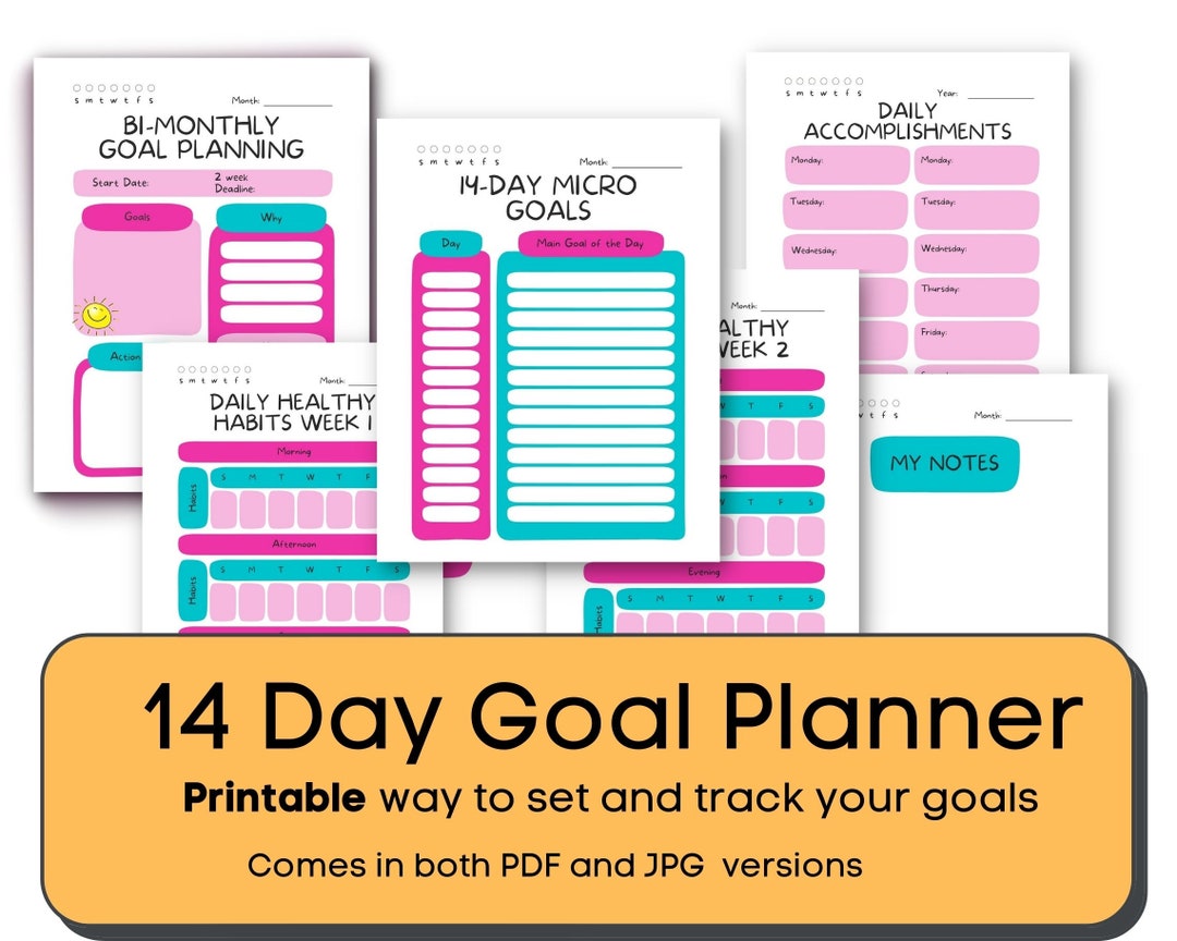 Printable 2 Week Daily Goal Setting Planner Downloadable Worksheets, Bi ...